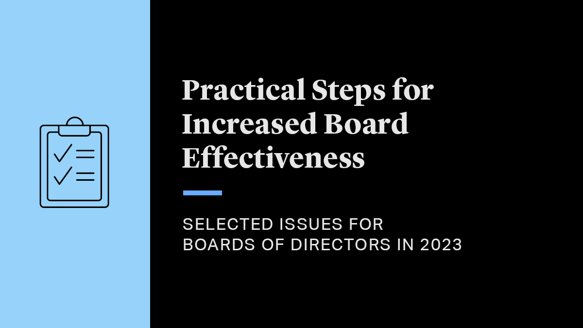Practical Steps for Increased Board Effectiveness | Cleary Gottlieb